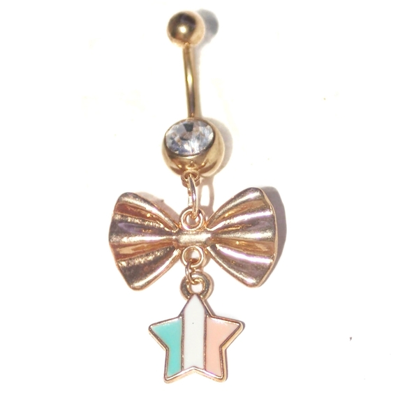 Jewelry | Trans Pride Flag Golden Bow Belly Ring | Poshmark